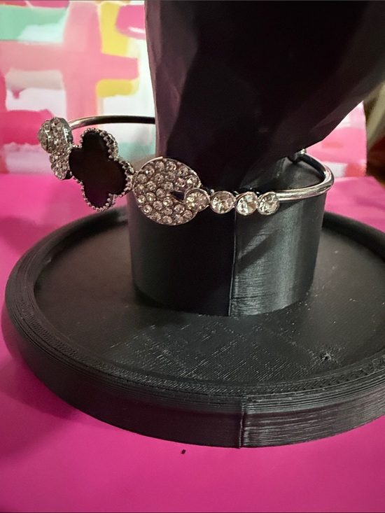 Jewelry | Rhinestone Black Clover Bangle Bracelet | Poshmark